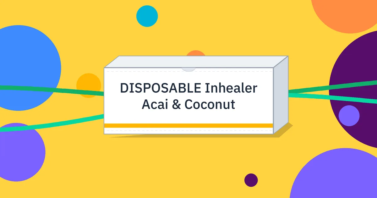 Symbolbild: Packung mit der Aufschrift DISPOSABLE Inhealer Acai & Coconut (PZN 18907775) – Verfügbarkeit und Bezug in Apotheken in Frankfurt am Main