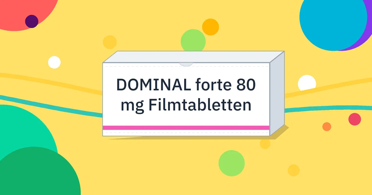 Symbolbild: Packung mit der Aufschrift DOMINAL forte 80 mg Filmtabletten (PZN 01314137) – Verfügbarkeit und Bezug in Apotheken in Frankfurt am Main
