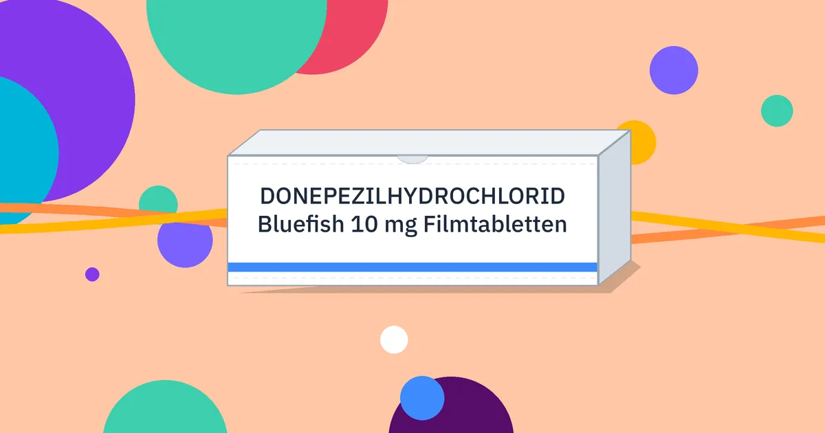 Symbolbild: Packung mit der Aufschrift DONEPEZILHYDROCHLORID Bluefish 10 mg Filmtabletten (PZN 09391410) – Verfügbarkeit und Bezug in Apotheken in Frankfurt am Main