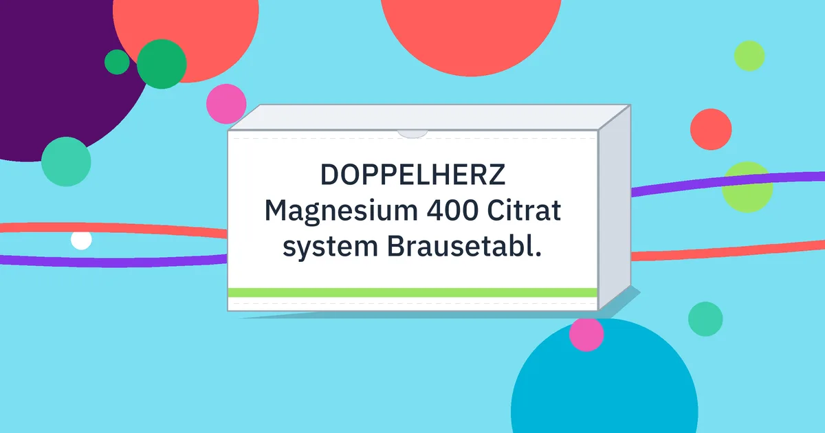 Symbolbild: Packung mit der Aufschrift DOPPELHERZ Magnesium 400 Citrat system Brausetabl. (PZN 11047269) – Verfügbarkeit und Bezug in Apotheken in Frankfurt am Main
