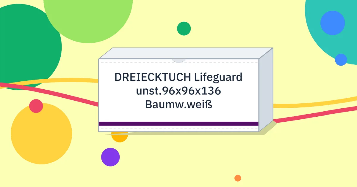 Symbolbild: Packung mit der Aufschrift DREIECKTUCH Lifeguard unst.96x96x136 Baumw.weiß (PZN 03141132) – Verfügbarkeit und Bezug in Apotheken in Frankfurt am Main