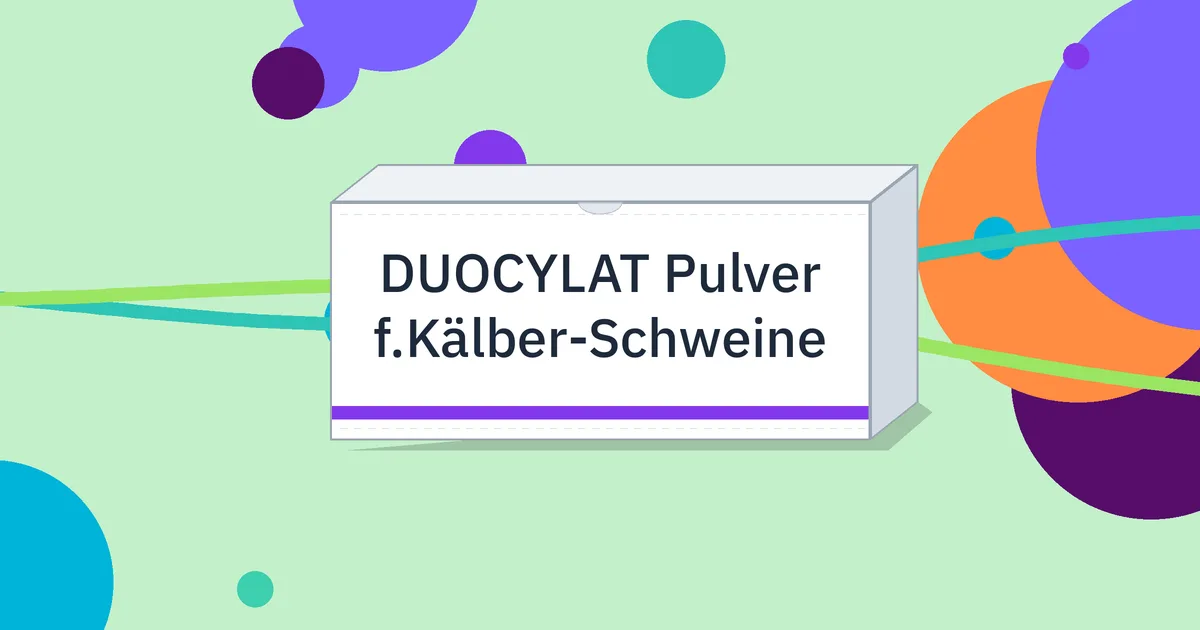 Symbolbild: Packung mit der Aufschrift DUOCYLAT Pulver f.Kälber-Schweine (PZN 09384278) – Verfügbarkeit und Bezug in Apotheken in Frankfurt am Main