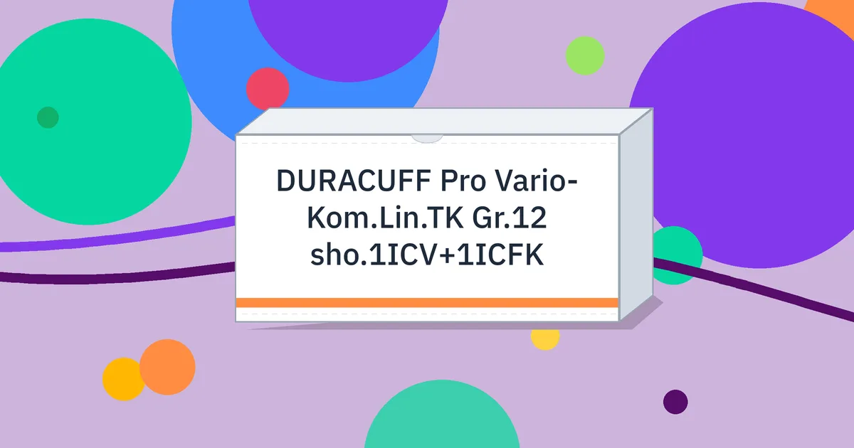 Symbolbild: Packung mit der Aufschrift DURACUFF Pro Vario-Kom.Lin.TK Gr.12 sho.1ICV+1ICFK (PZN 19244779) – Verfügbarkeit und Bezug in Apotheken in Frankfurt am Main