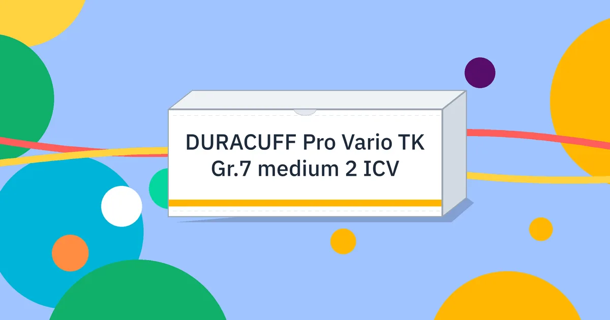 Symbolbild: Packung mit der Aufschrift DURACUFF Pro Vario TK Gr.7 medium 2 ICV (PZN 19245017) – Verfügbarkeit und Bezug in Apotheken in Frankfurt am Main