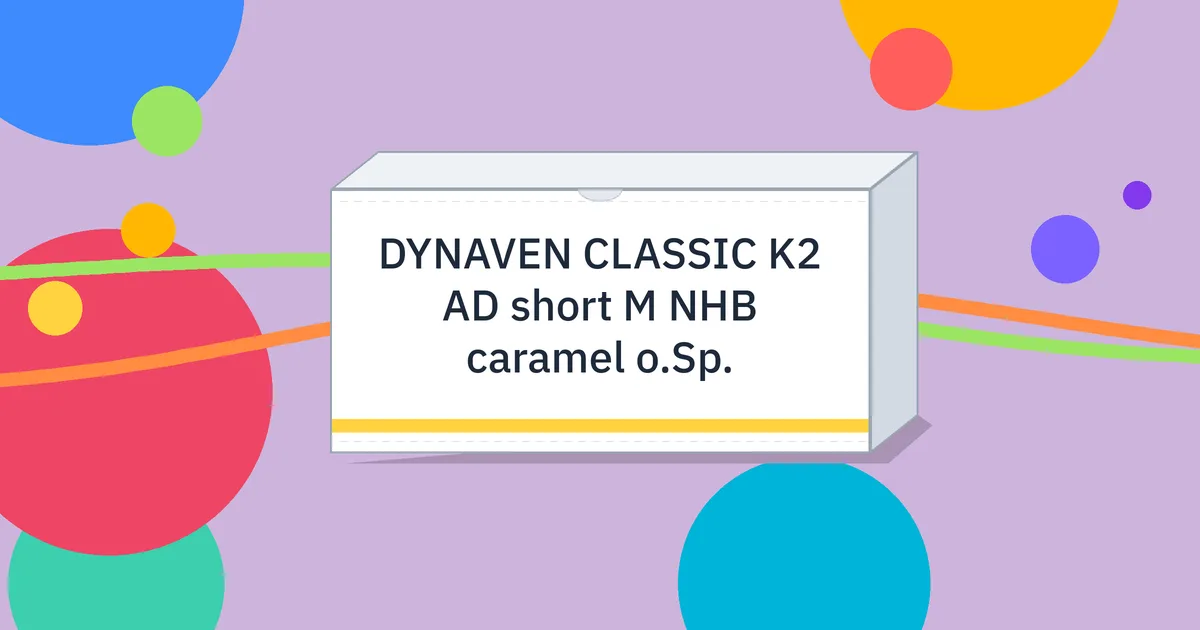 Symbolbild: Packung mit der Aufschrift DYNAVEN CLASSIC K2 AD short M NHB caramel o.Sp. (PZN 18417539) – Verfügbarkeit und Bezug in Apotheken in Frankfurt am Main