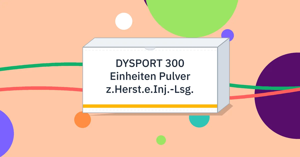 Symbolbild: Packung mit der Aufschrift DYSPORT 300 Einheiten Pulver z.Herst.e.Inj.-Lsg. (PZN 13348213) – Verfügbarkeit und Bezug in Apotheken in Frankfurt am Main