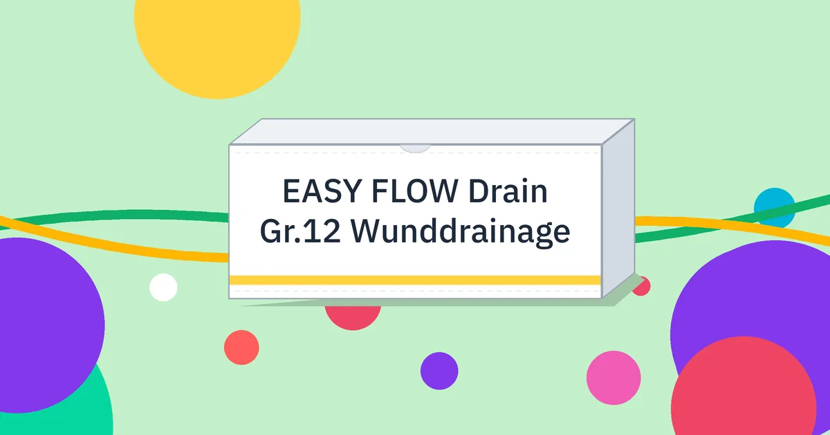 Symbolbild: Packung mit der Aufschrift EASY FLOW Drain Gr.12 Wunddrainage (PZN 07488855) – Verfügbarkeit und Bezug in Apotheken in Frankfurt am Main
