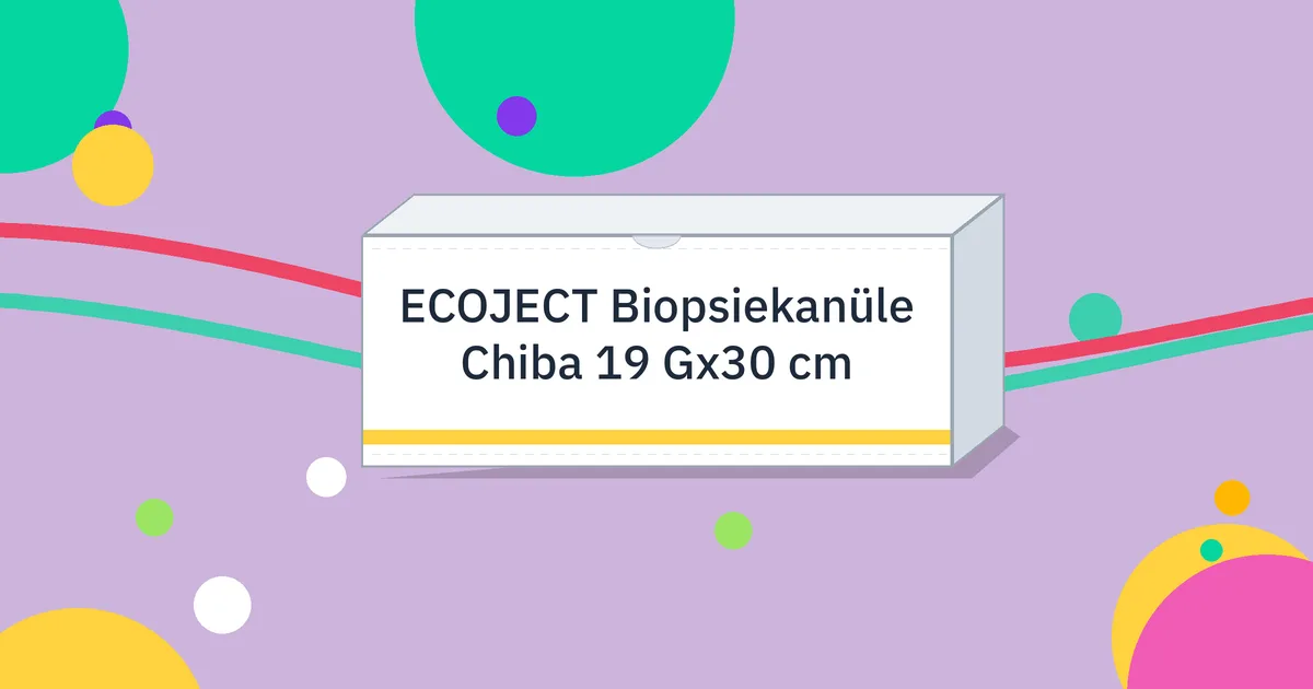 Symbolbild: Packung mit der Aufschrift ECOJECT Biopsiekanüle Chiba 19 Gx30 cm (PZN 06125151) – Verfügbarkeit und Bezug in Apotheken in Frankfurt am Main