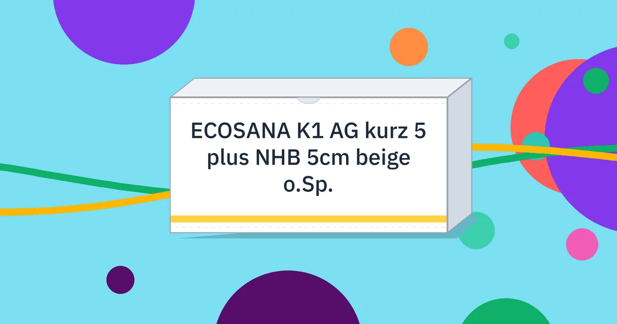 Symbolbild: Packung mit der Aufschrift ECOSANA K1 AG kurz 5 plus NHB 5cm beige o.Sp. (PZN 04729206) – Verfügbarkeit und Bezug in Apotheken in Frankfurt am Main