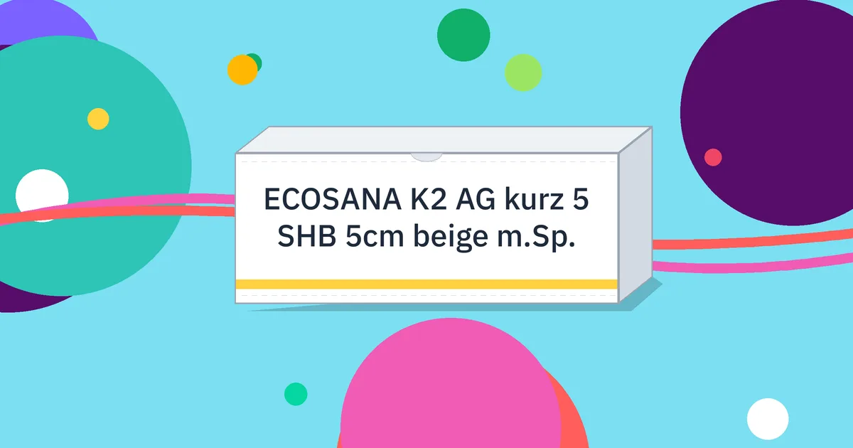 Symbolbild: Packung mit der Aufschrift ECOSANA K2 AG kurz 5 SHB 5cm beige m.Sp. (PZN 01466404) – Verfügbarkeit und Bezug in Apotheken in Frankfurt am Main