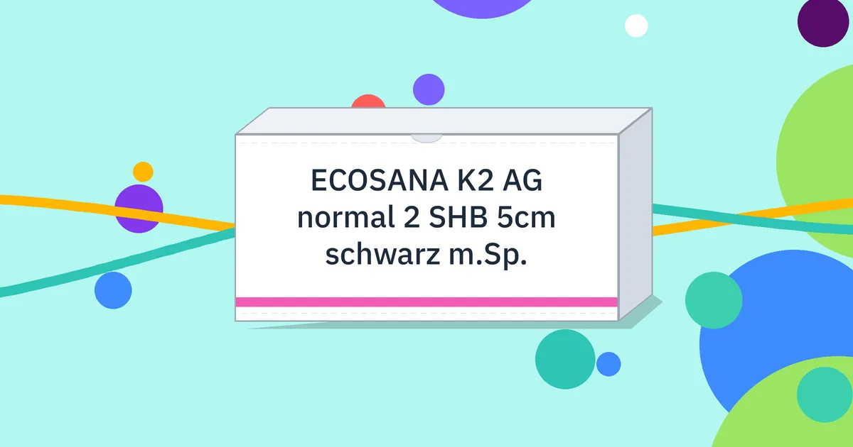 Symbolbild: Packung mit der Aufschrift ECOSANA K2 AG normal 2 SHB 5cm schwarz m.Sp. (PZN 01387403) – Verfügbarkeit und Bezug in Apotheken in Frankfurt am Main
