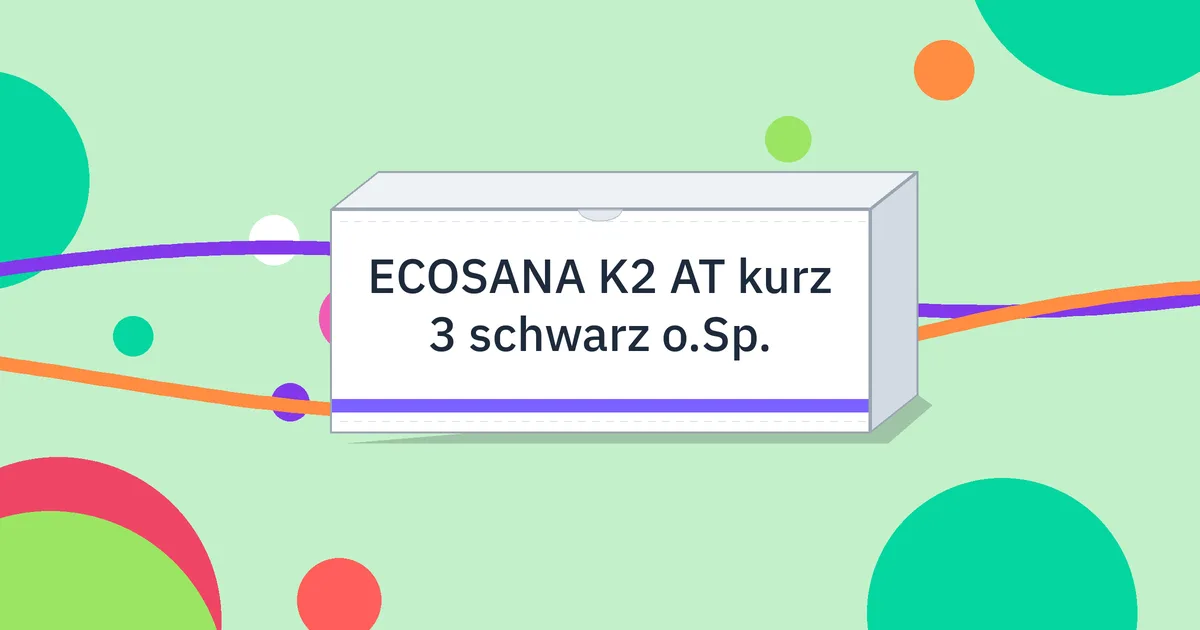 Symbolbild: Packung mit der Aufschrift ECOSANA K2 AT kurz 3 schwarz o.Sp. (PZN 01555786) – Verfügbarkeit und Bezug in Apotheken in Frankfurt am Main