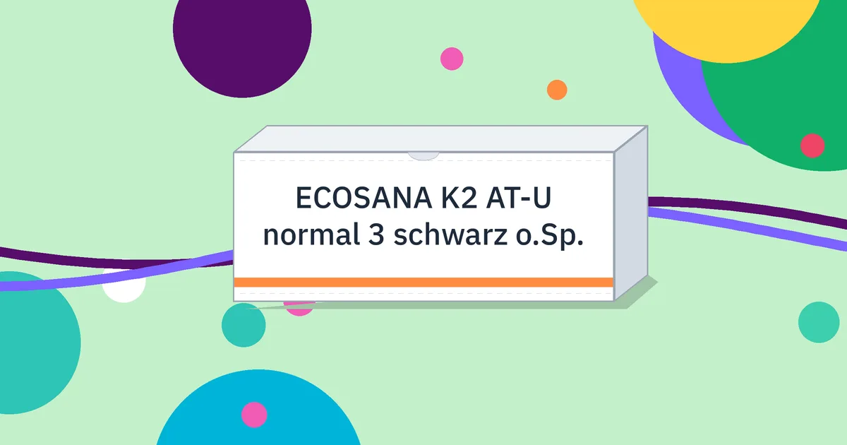 Symbolbild: Packung mit der Aufschrift ECOSANA K2 AT-U normal 3 schwarz o.Sp. (PZN 01574134) – Verfügbarkeit und Bezug in Apotheken in Frankfurt am Main
