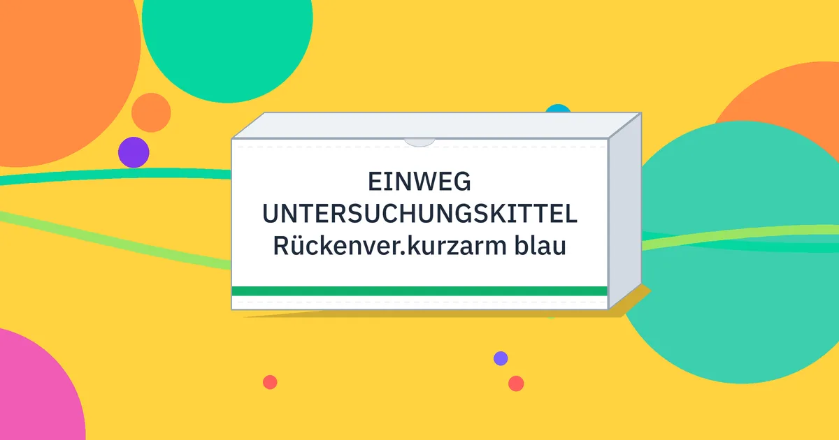 Symbolbild: Packung mit der Aufschrift EINWEG UNTERSUCHUNGSKITTEL Rückenver.kurzarm blau (PZN 10540105) – Verfügbarkeit und Bezug in Apotheken in Frankfurt am Main