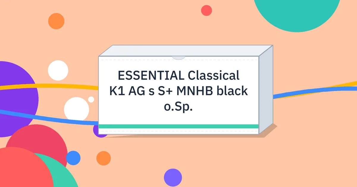 Symbolbild: Packung mit der Aufschrift ESSENTIAL Classical K1 AG s S+ MNHB black o.Sp. (PZN 19321095) – Verfügbarkeit und Bezug in Apotheken in Frankfurt am Main
