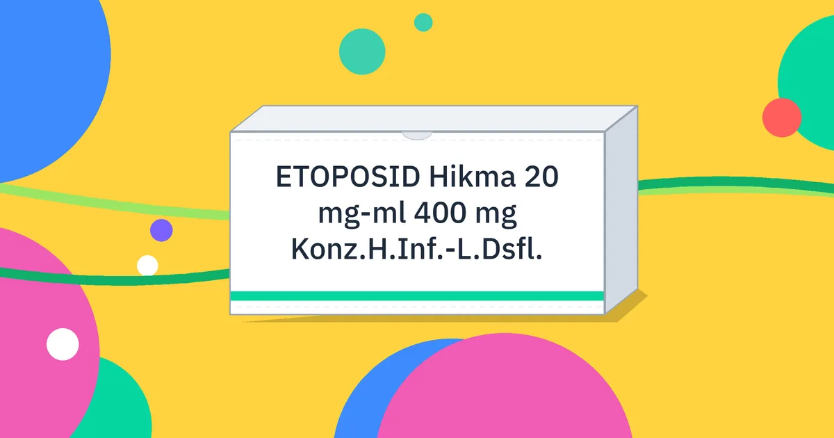 Symbolbild: Packung mit der Aufschrift ETOPOSID Hikma 20 mg-ml 400 mg Konz.H.Inf.-L.Dsfl. (PZN 18021847) – Verfügbarkeit und Bezug in Apotheken in Frankfurt am Main