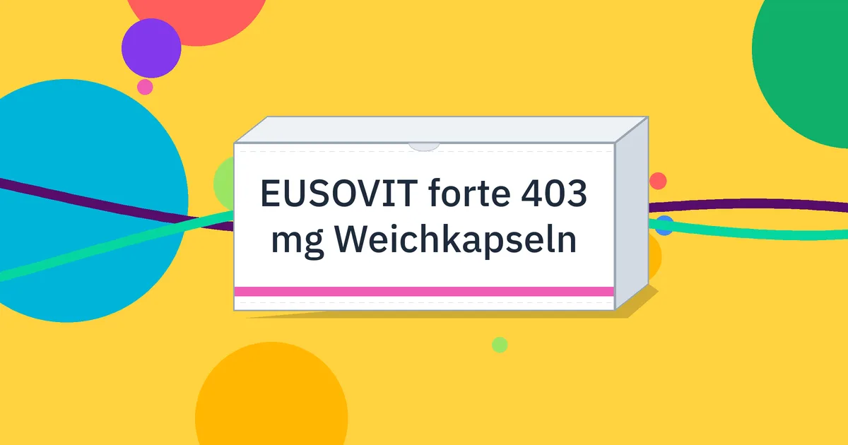 Symbolbild: Packung mit der Aufschrift EUSOVIT forte 403 mg Weichkapseln (PZN 08998222) – Verfügbarkeit und Bezug in Apotheken in Frankfurt am Main