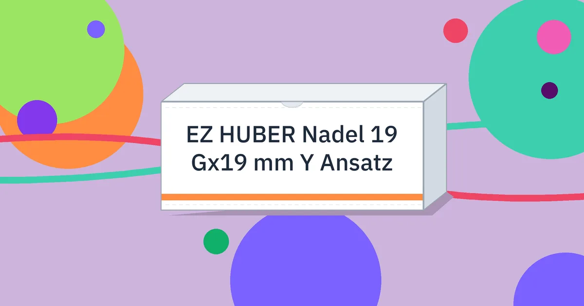 Symbolbild: Packung mit der Aufschrift EZ HUBER Nadel 19 Gx19 mm Y Ansatz (PZN 09042678) – Verfügbarkeit und Bezug in Apotheken in Frankfurt am Main