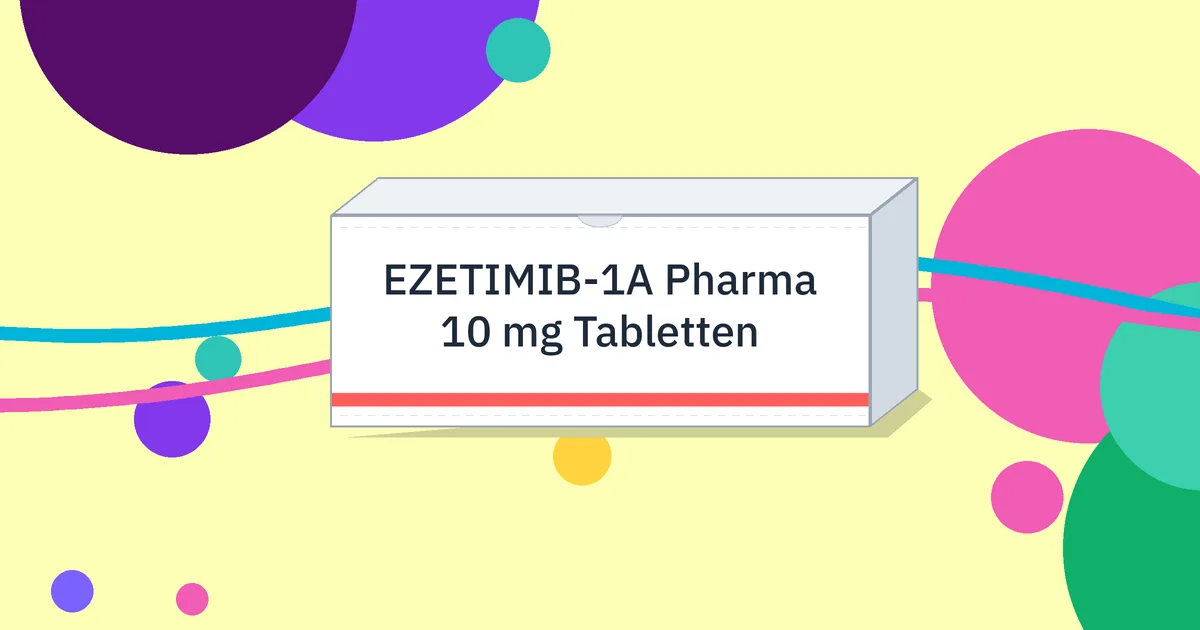 Symbolbild: Packung mit der Aufschrift EZETIMIB-1A Pharma 10 mg Tabletten (PZN 13828918) – Verfügbarkeit und Bezug in Apotheken in Frankfurt am Main