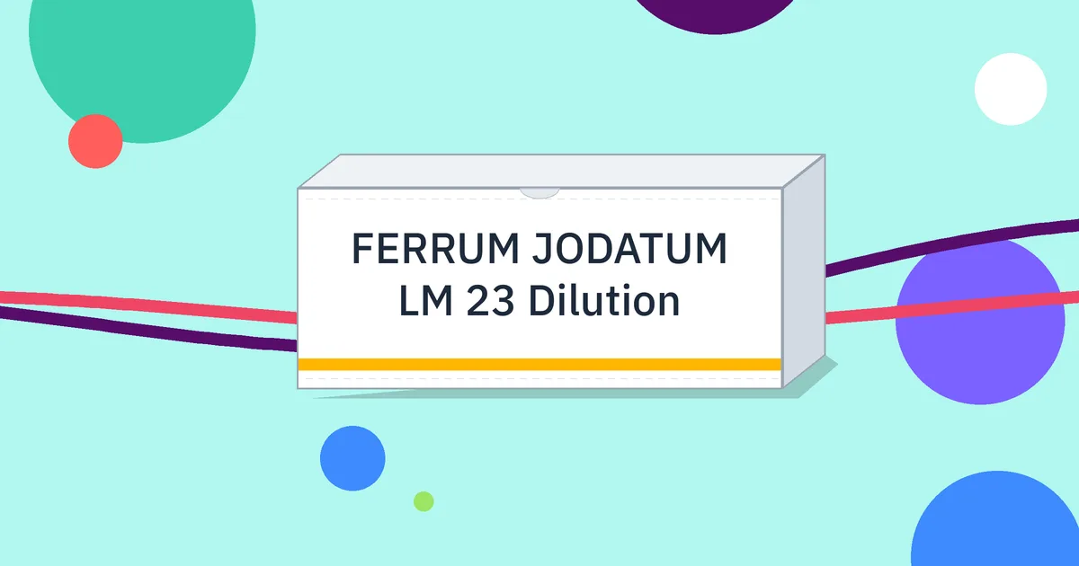 Symbolbild: Packung mit der Aufschrift FERRUM JODATUM LM 23 Dilution (PZN 12849054) – Verfügbarkeit und Bezug in Apotheken in Frankfurt am Main