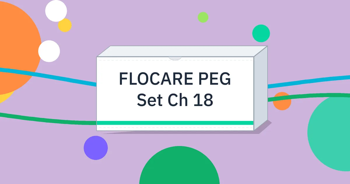 Symbolbild: Packung mit der Aufschrift FLOCARE PEG Set Ch 18 (PZN 11289819) – Verfügbarkeit und Bezug in Apotheken in Frankfurt am Main