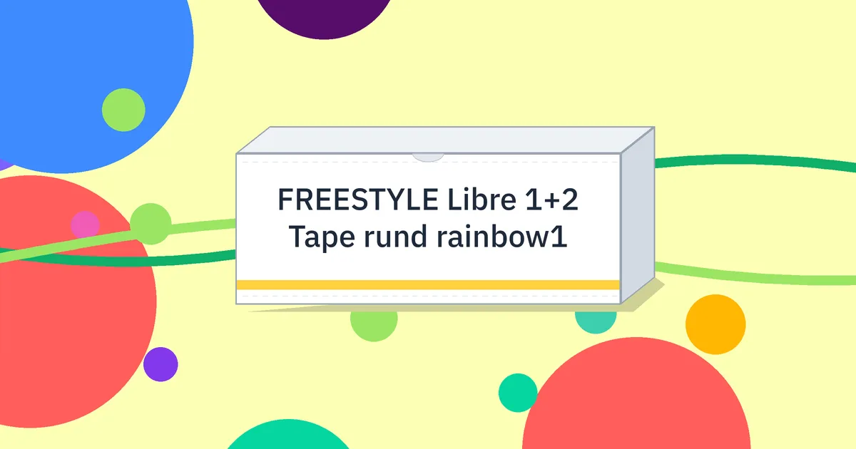 Symbolbild: Packung mit der Aufschrift FREESTYLE Libre 1+2 Tape rund rainbow1 (PZN 18177532) – Verfügbarkeit und Bezug in Apotheken in Frankfurt am Main