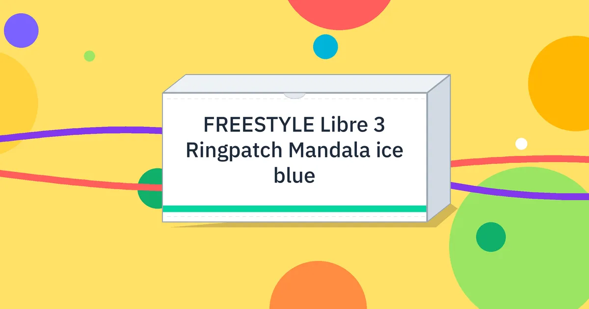 Symbolbild: Packung mit der Aufschrift FREESTYLE Libre 3 Ringpatch Mandala ice blue (PZN 19865369) – Verfügbarkeit und Bezug in Apotheken in Frankfurt am Main