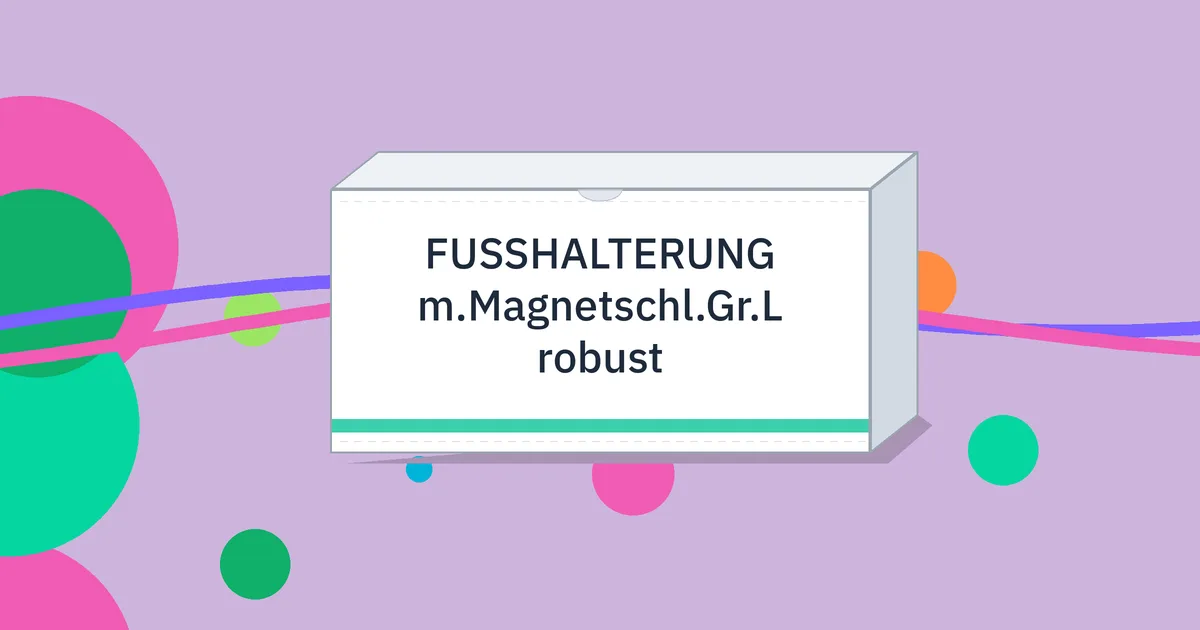 Symbolbild: Packung mit der Aufschrift FUSSHALTERUNG m.Magnetschl.Gr.L robust (PZN 09168095) – Verfügbarkeit und Bezug in Apotheken in Frankfurt am Main