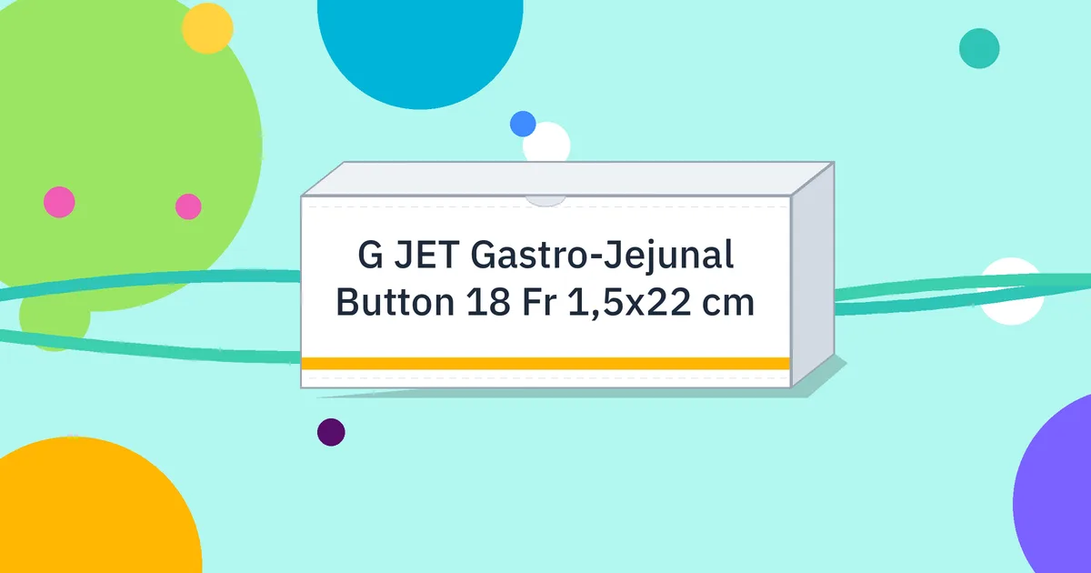 Symbolbild: Packung mit der Aufschrift G JET Gastro-Jejunal Button 18 Fr 1,5x22 cm (PZN 14343287) – Verfügbarkeit und Bezug in Apotheken in Frankfurt am Main