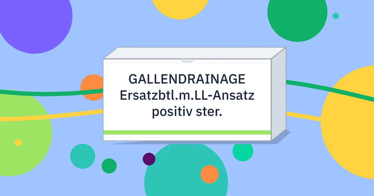 Symbolbild: Packung mit der Aufschrift GALLENDRAINAGE Ersatzbtl.m.LL-Ansatz positiv ster. (PZN 07695749) – Verfügbarkeit und Bezug in Apotheken in Frankfurt am Main