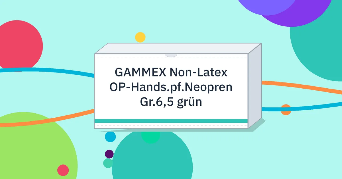 Symbolbild: Packung mit der Aufschrift GAMMEX Non-Latex OP-Hands.pf.Neopren Gr.6,5 grün (PZN 11237923) – Verfügbarkeit und Bezug in Apotheken in Frankfurt am Main