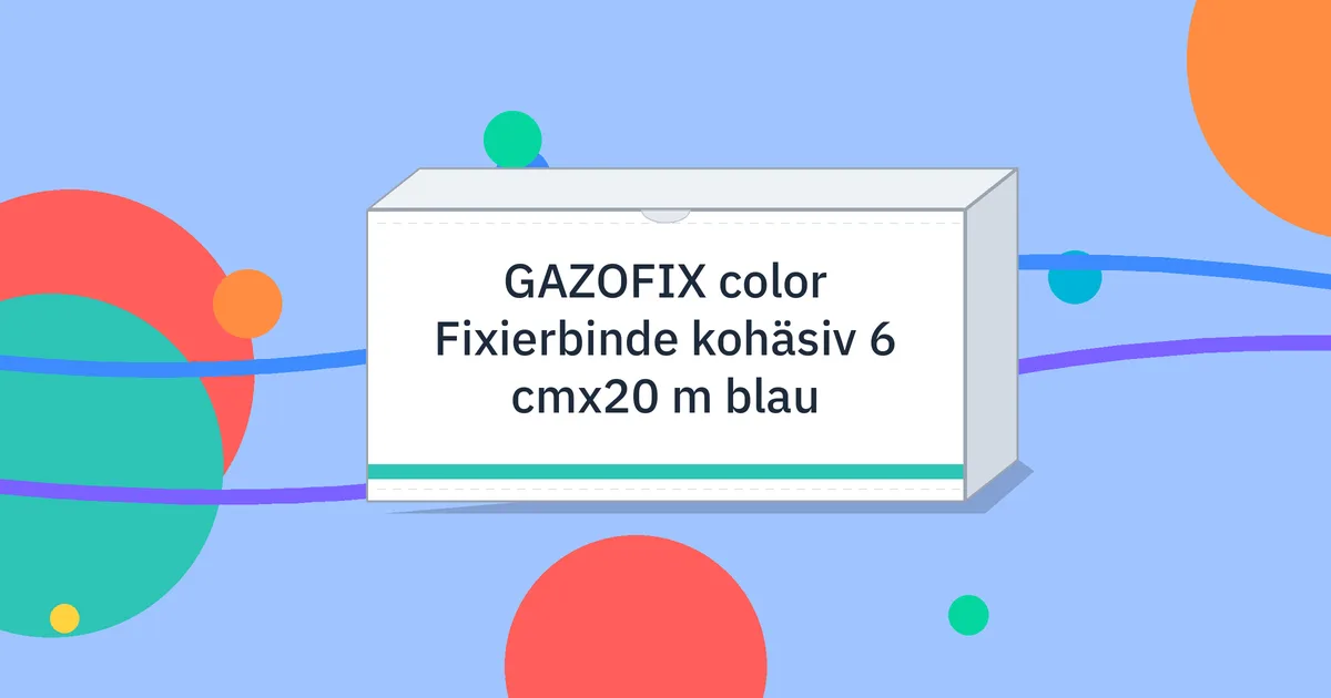 Symbolbild: Packung mit der Aufschrift GAZOFIX color Fixierbinde kohäsiv 6 cmx20 m blau (PZN 19882557) – Verfügbarkeit und Bezug in Apotheken in Frankfurt am Main