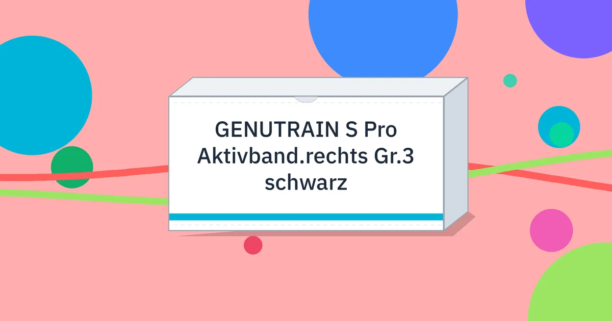 Symbolbild: Packung mit der Aufschrift GENUTRAIN S Pro Aktivband.rechts Gr.3 schwarz (PZN 09337103) – Verfügbarkeit und Bezug in Apotheken in Frankfurt am Main