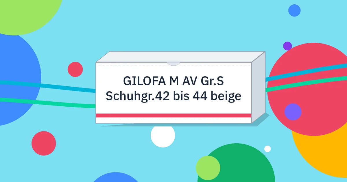 Symbolbild: Packung mit der Aufschrift GILOFA M AV Gr.S Schuhgr.42 bis 44 beige (PZN 16726124) – Verfügbarkeit und Bezug in Apotheken in Frankfurt am Main