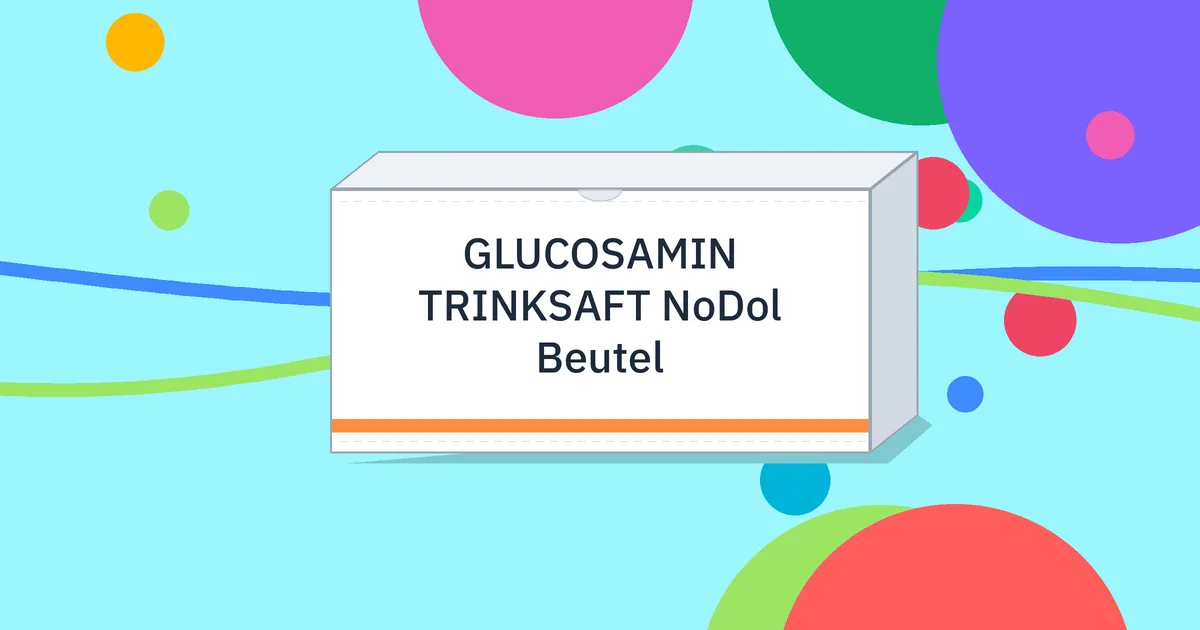 Symbolbild: Packung mit der Aufschrift GLUCOSAMIN TRINKSAFT NoDol Beutel (PZN 11023688) – Verfügbarkeit und Bezug in Apotheken in Frankfurt am Main
