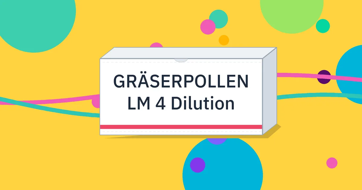 Symbolbild: Packung mit der Aufschrift GRÄSERPOLLEN LM 4 Dilution (PZN 12882040) – Verfügbarkeit und Bezug in Apotheken in Frankfurt am Main