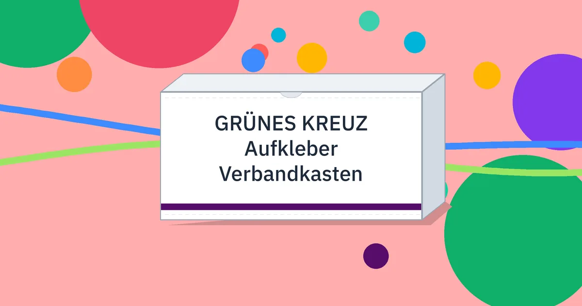 Symbolbild: Packung mit der Aufschrift GRÜNES KREUZ Aufkleber Verbandkasten (PZN 03163062) – Verfügbarkeit und Bezug in Apotheken in Frankfurt am Main