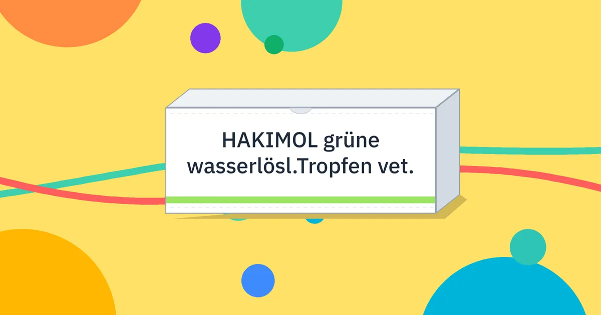 Symbolbild: Packung mit der Aufschrift HAKIMOL grüne wasserlösl.Tropfen vet. (PZN 00444642) – Verfügbarkeit und Bezug in Apotheken in Frankfurt am Main