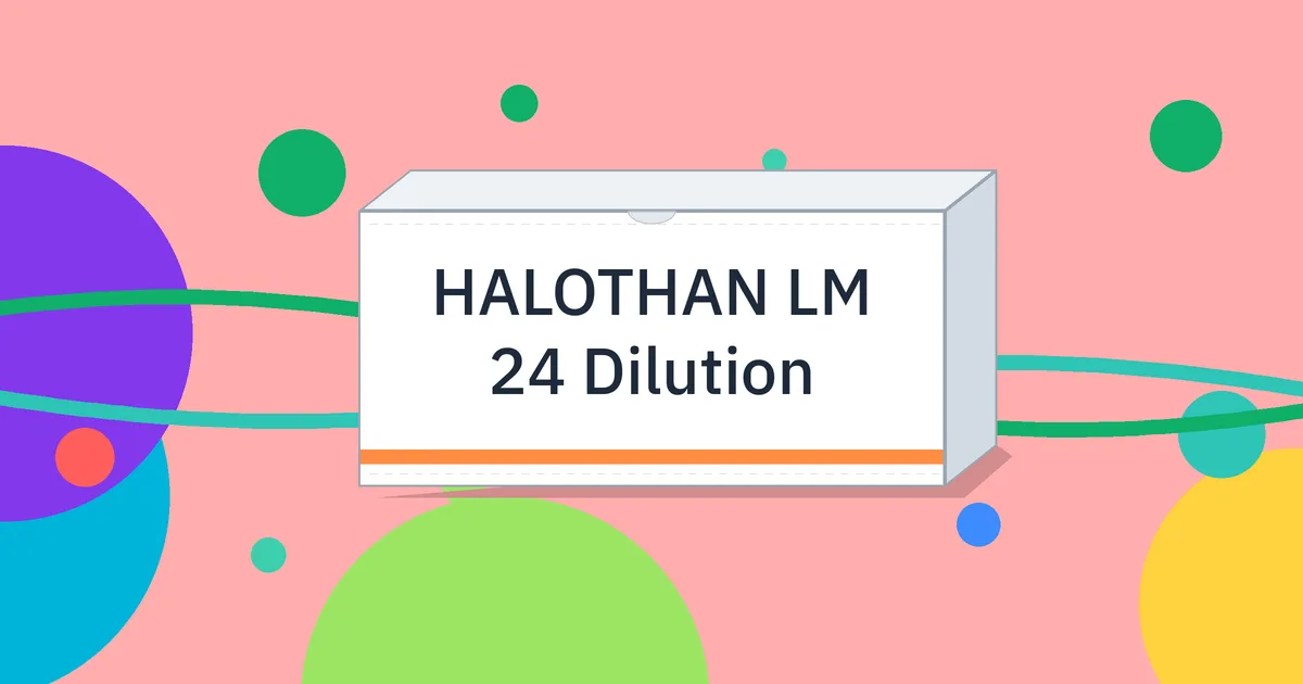 Symbolbild: Packung mit der Aufschrift HALOTHAN LM 24 Dilution (PZN 12884139) – Verfügbarkeit und Bezug in Apotheken in Frankfurt am Main