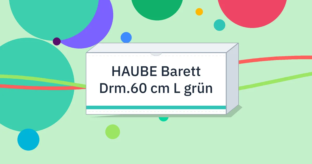 Symbolbild: Packung mit der Aufschrift HAUBE Barett Drm.60 cm L grün (PZN 01468188) – Verfügbarkeit und Bezug in Apotheken in Frankfurt am Main