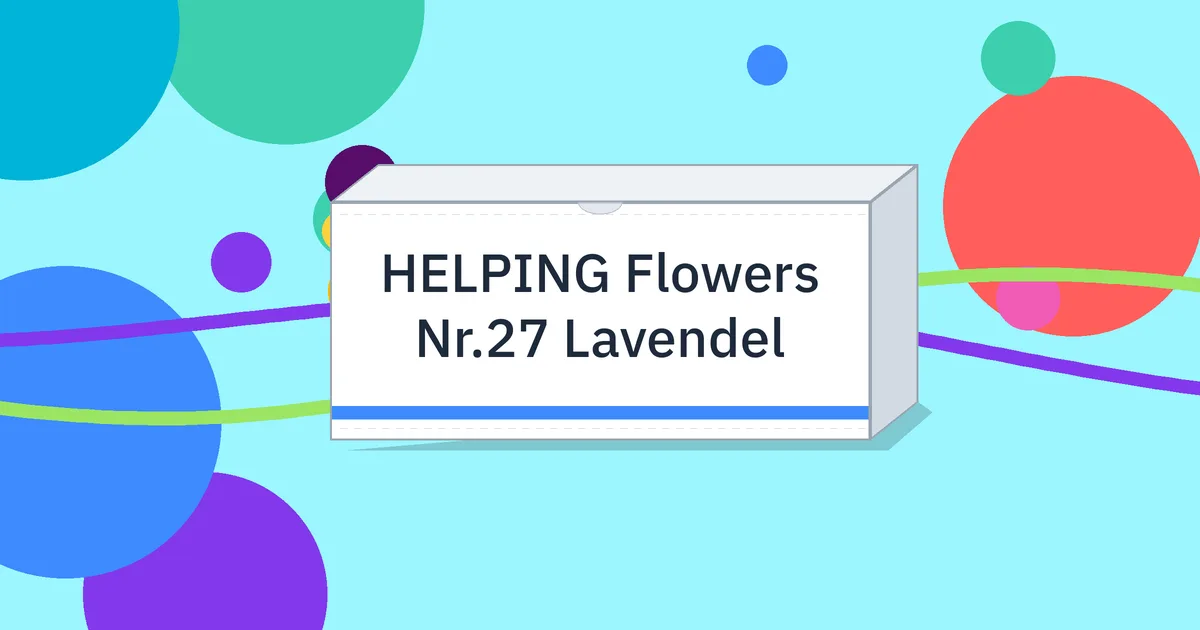 Symbolbild: Packung mit der Aufschrift HELPING Flowers Nr.27 Lavendel (PZN 12499890) – Verfügbarkeit und Bezug in Apotheken in Frankfurt am Main
