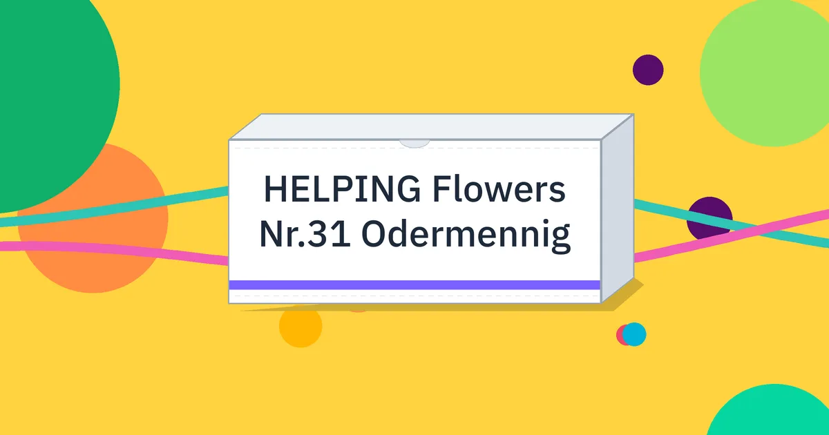 Symbolbild: Packung mit der Aufschrift HELPING Flowers Nr.31 Odermennig (PZN 12499944) – Verfügbarkeit und Bezug in Apotheken in Frankfurt am Main
