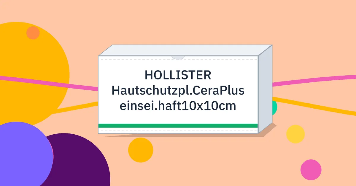 Symbolbild: Packung mit der Aufschrift HOLLISTER Hautschutzpl.CeraPlus einsei.haft10x10cm (PZN 18109364) – Verfügbarkeit und Bezug in Apotheken in Frankfurt am Main