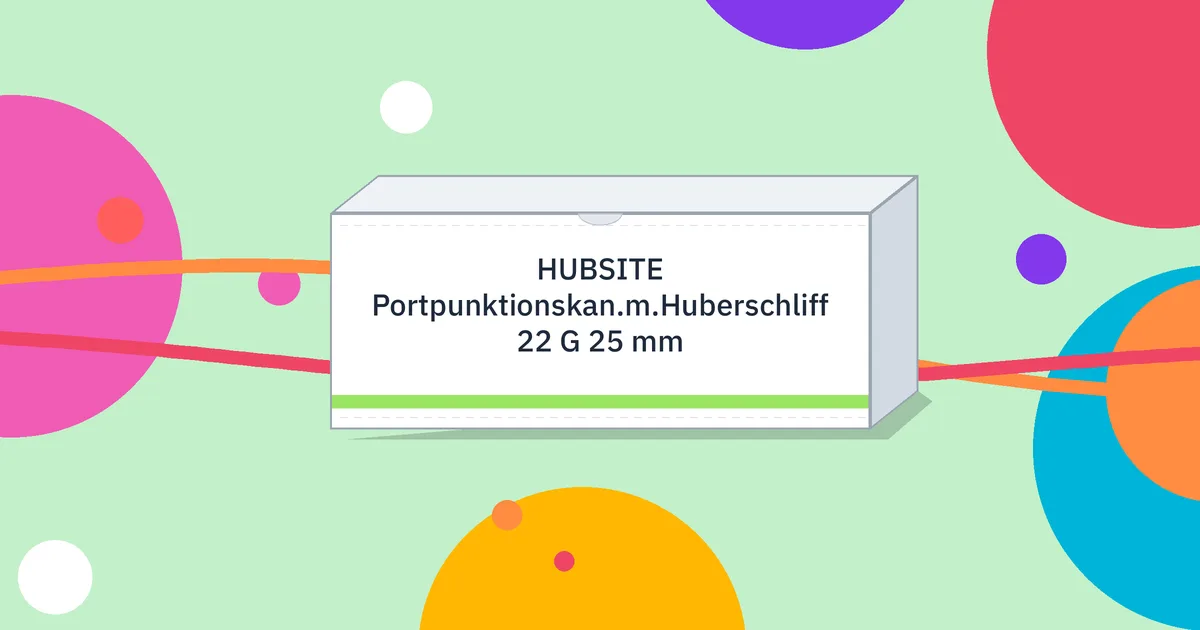 Symbolbild: Packung mit der Aufschrift HUBSITE Portpunktionskan.m.Huberschliff 22 G 25 mm (PZN 14322144) – Verfügbarkeit und Bezug in Apotheken in Frankfurt am Main