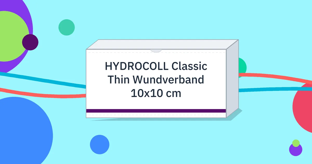 Symbolbild: Packung mit der Aufschrift HYDROCOLL Classic Thin Wundverband 10x10 cm (PZN 19814343) – Verfügbarkeit und Bezug in Apotheken in Frankfurt am Main