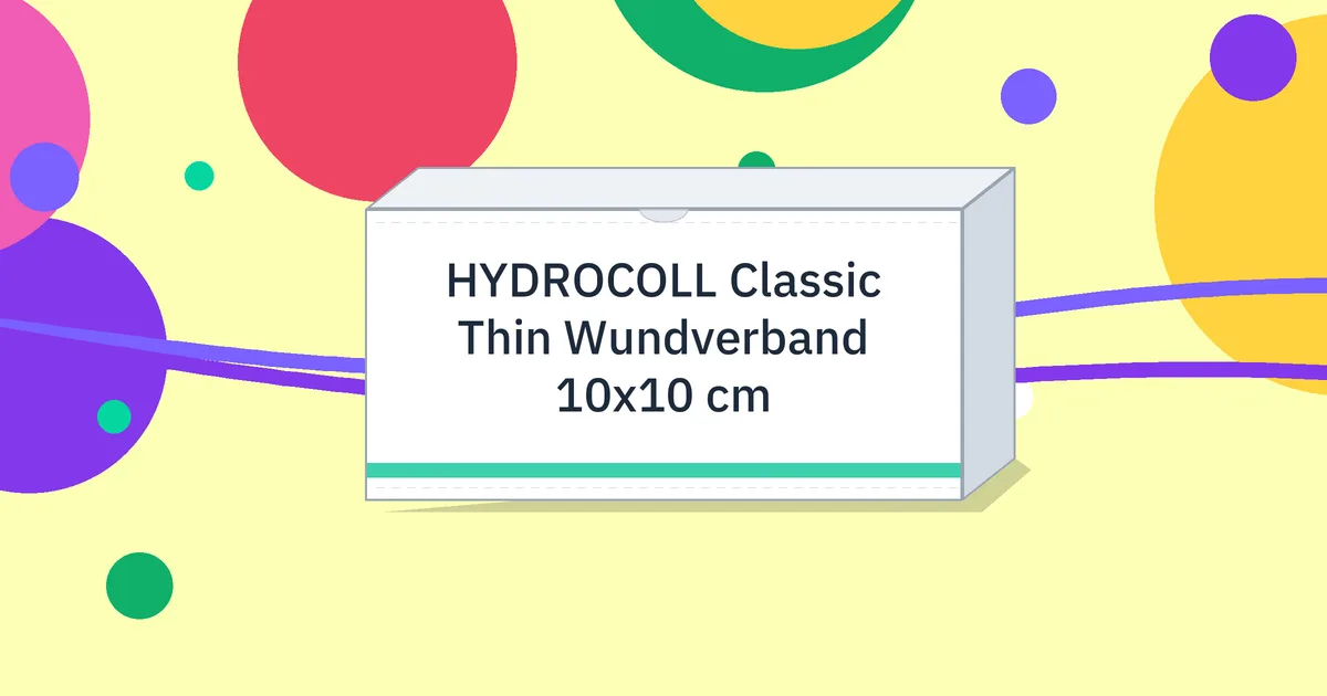 Symbolbild: Packung mit der Aufschrift HYDROCOLL Classic Thin Wundverband 10x10 cm (PZN 19851172) – Verfügbarkeit und Bezug in Apotheken in Frankfurt am Main
