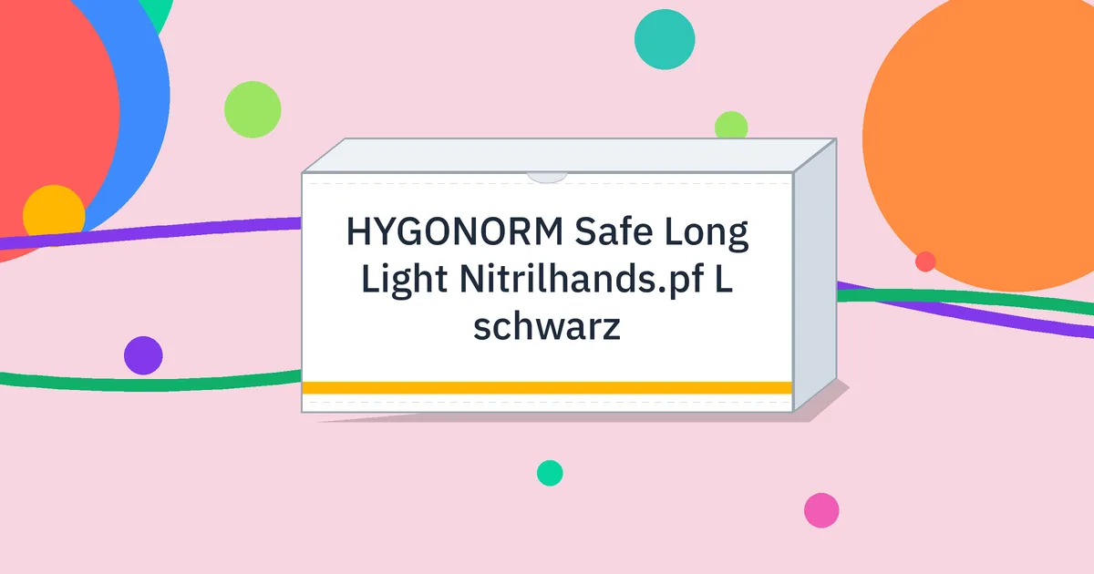 Symbolbild: Packung mit der Aufschrift HYGONORM Safe Long Light Nitrilhands.pf L schwarz (PZN 20773201) – Verfügbarkeit und Bezug in Apotheken in Frankfurt am Main