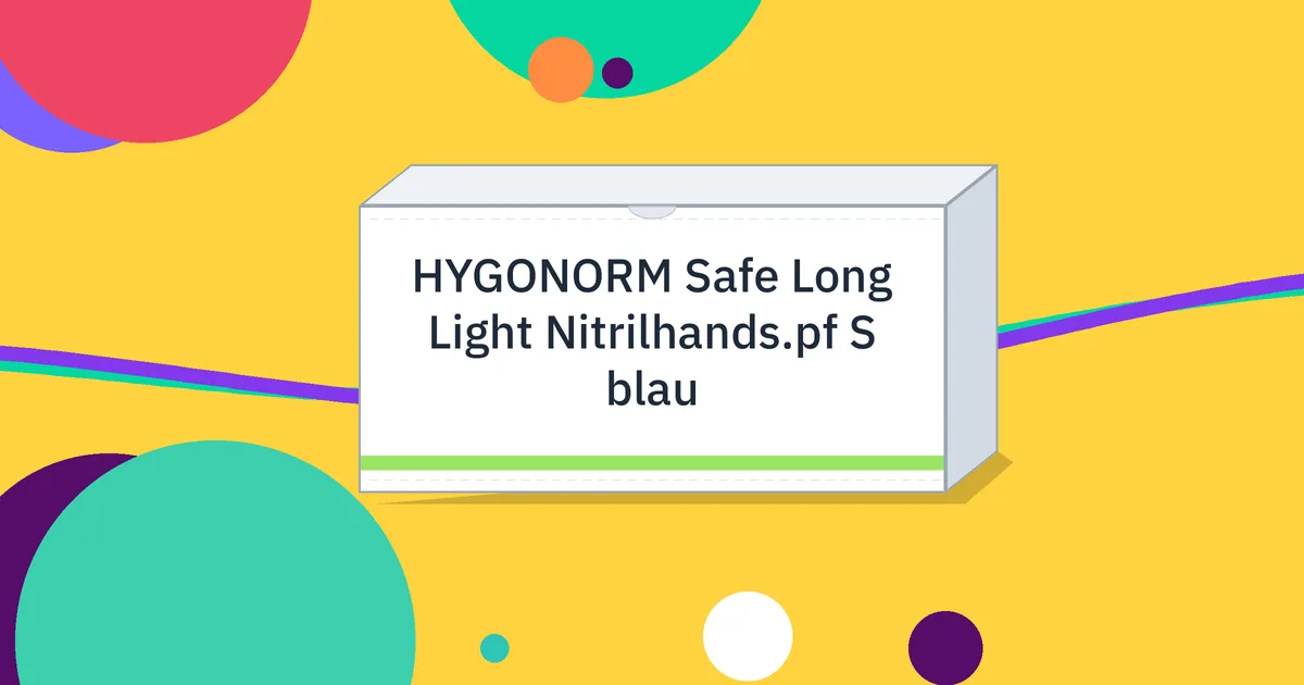 Symbolbild: Packung mit der Aufschrift HYGONORM Safe Long Light Nitrilhands.pf S blau (PZN 20772503) – Verfügbarkeit und Bezug in Apotheken in Frankfurt am Main