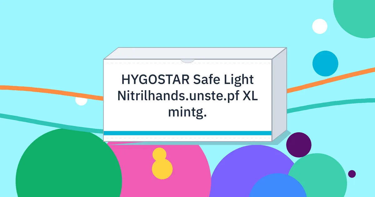 Symbolbild: Packung mit der Aufschrift HYGOSTAR Safe Light Nitrilhands.unste.pf XL mintg. (PZN 20773833) – Verfügbarkeit und Bezug in Apotheken in Frankfurt am Main