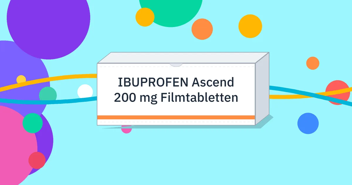 Symbolbild: Packung mit der Aufschrift IBUPROFEN Ascend 200 mg Filmtabletten (PZN 16127139) – Verfügbarkeit und Bezug in Apotheken in Frankfurt am Main